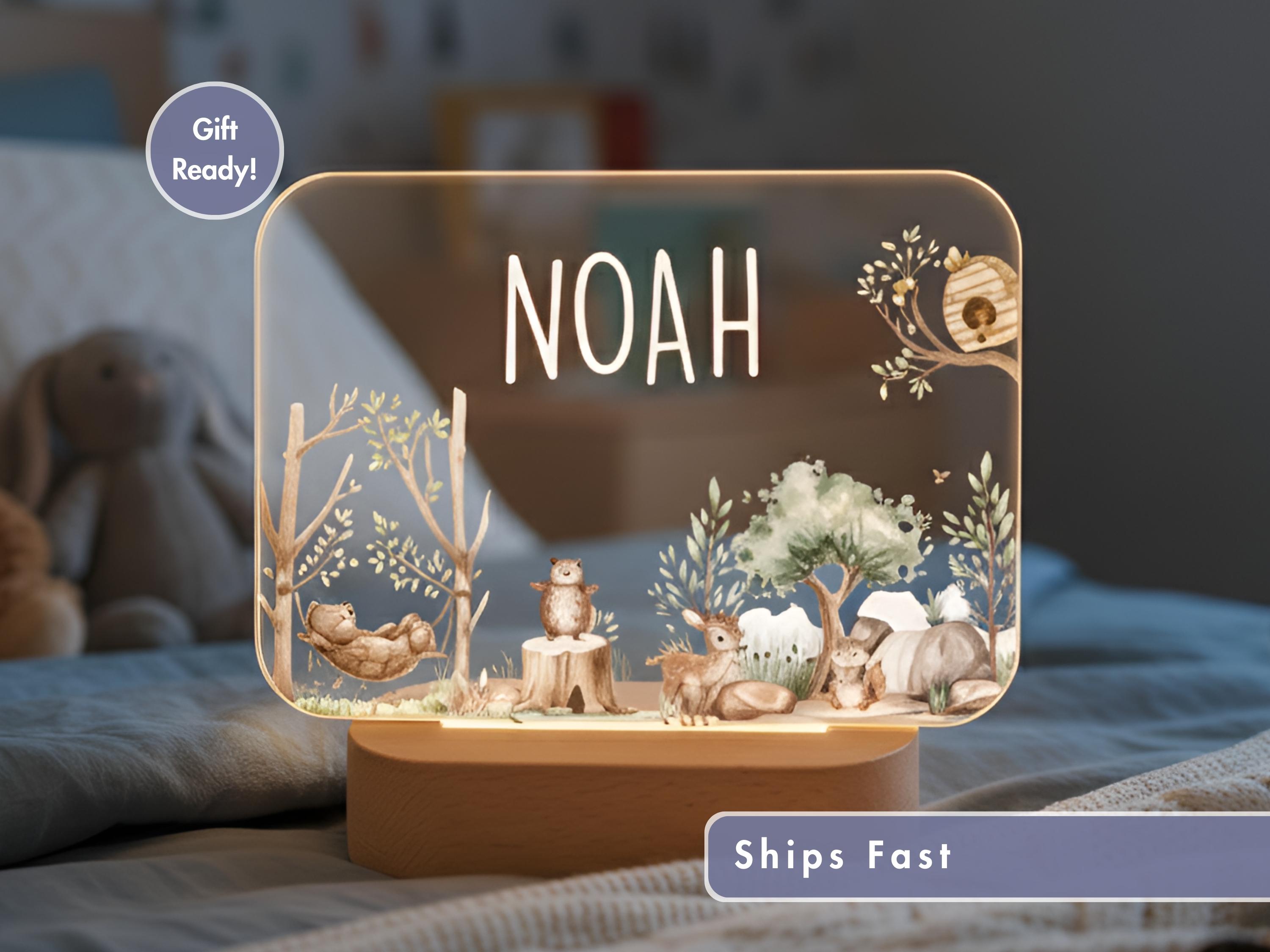 Personalized Forest Animals Night Light - Custom LED Lamp for Kids ...