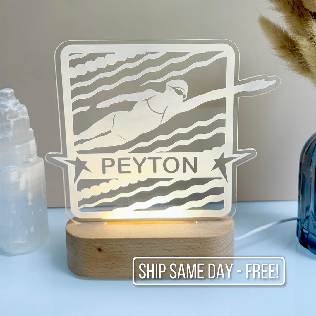 Personalized Swimmer Night Light - Custom LED Lamp for Swimming ...