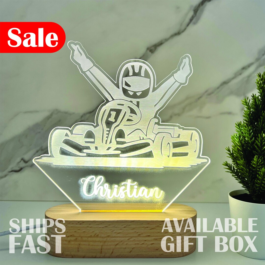 Race Car Lamp Custom Name Light Personalized Bedroom LED Cloud Decor ...