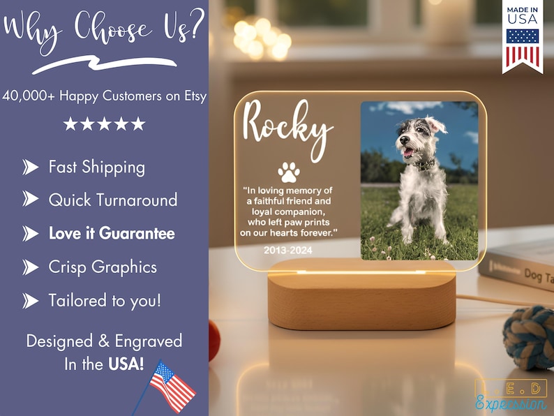 Personalized Pet Memorial Night Light - Custom LED Lamp for Pet Lovers ...