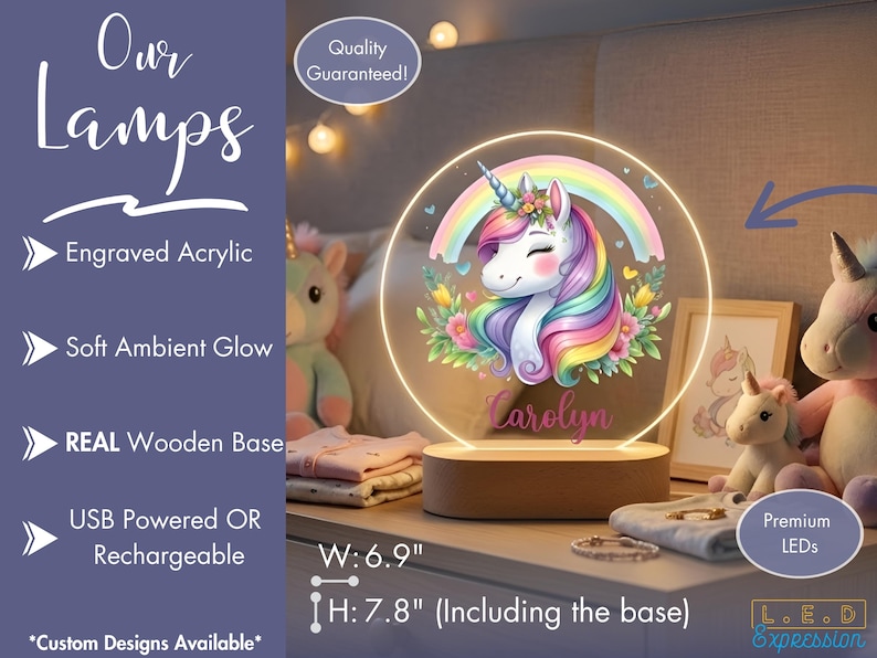 Personalized Unicorn Night Light - Custom LED Lamp for Kids, Perfect ...