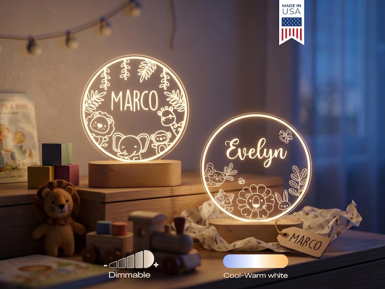 Personalized Cute Animals Night Light - Custom LED Lamp for Kids ...