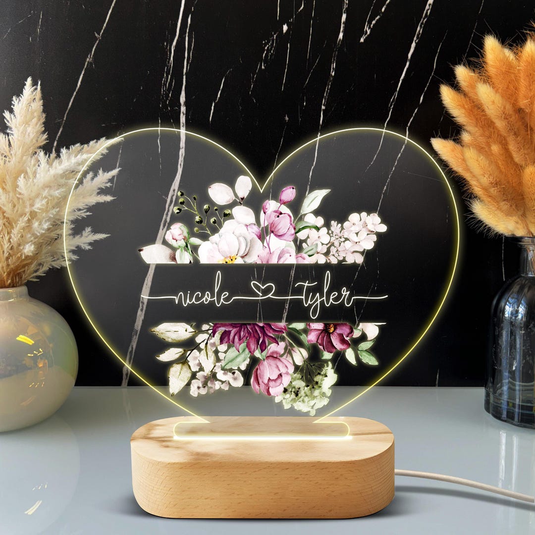 Personalized Flowers Night Light - Custom LED Lamp for Nature Lovers ...