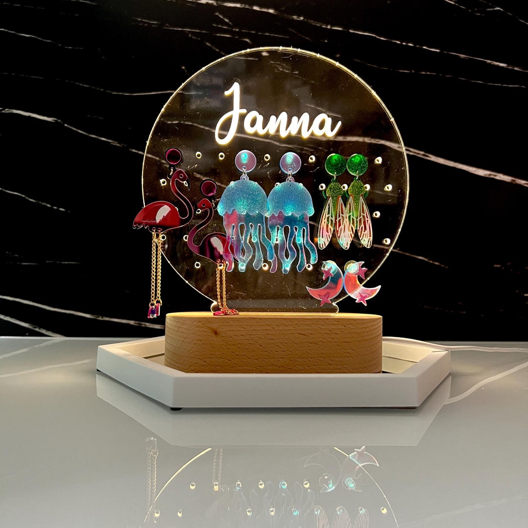Custom LED Earring Lamp Stand - Personalized Jewelry Organizer, Earring ...