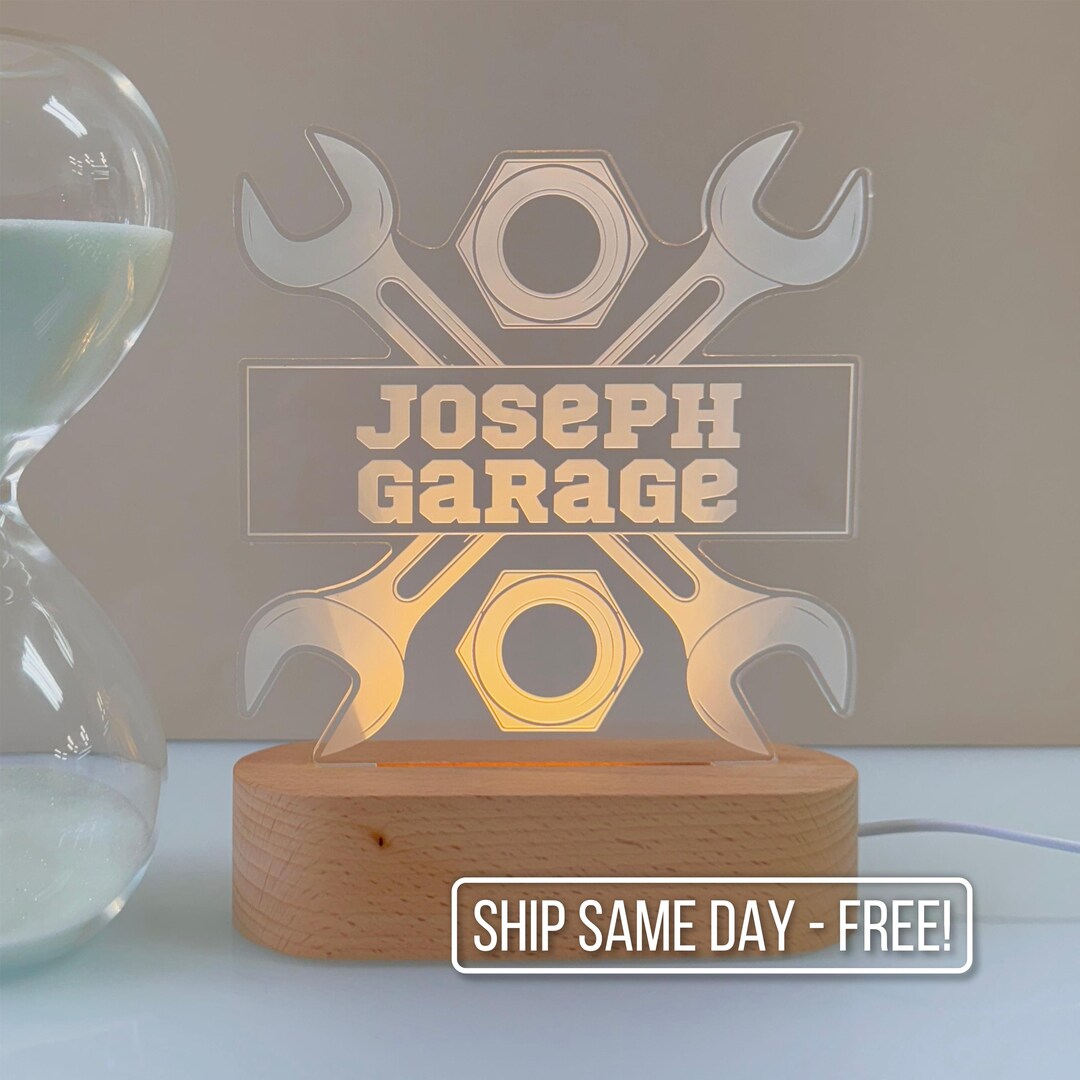 Personalized Garage Night Light - Custom LED Lamp for Mechanics ...