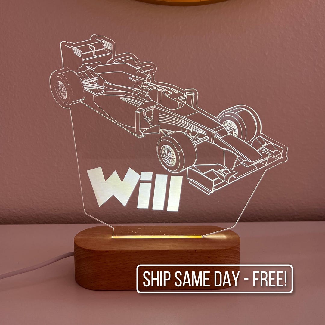 Personalized Race Car Lamp With Custom Name - LED Cloud Decor for Kids ...