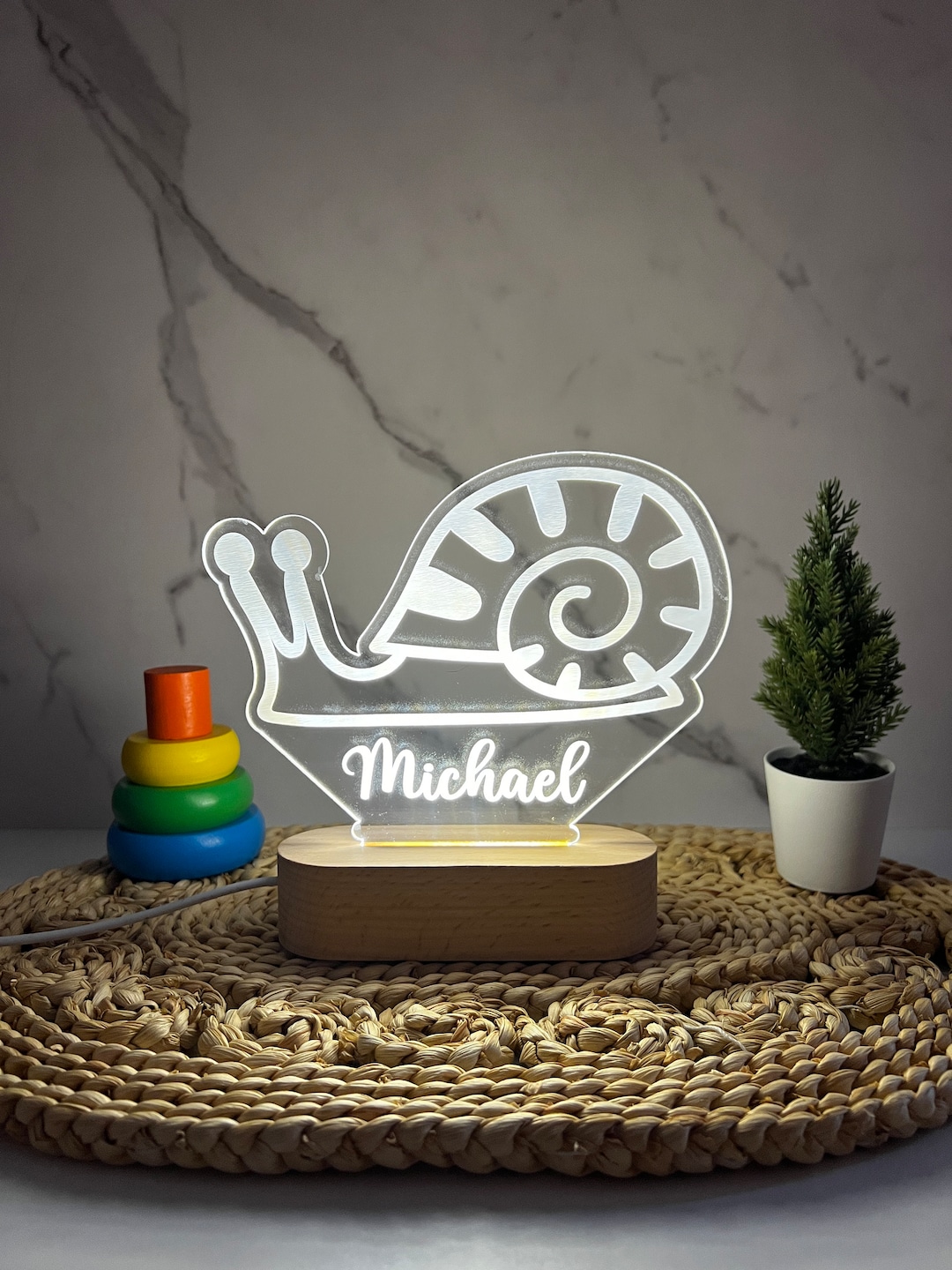 Snail Cartoon Custom Name Light Personalized Bedroom LED Cloud Decor ...