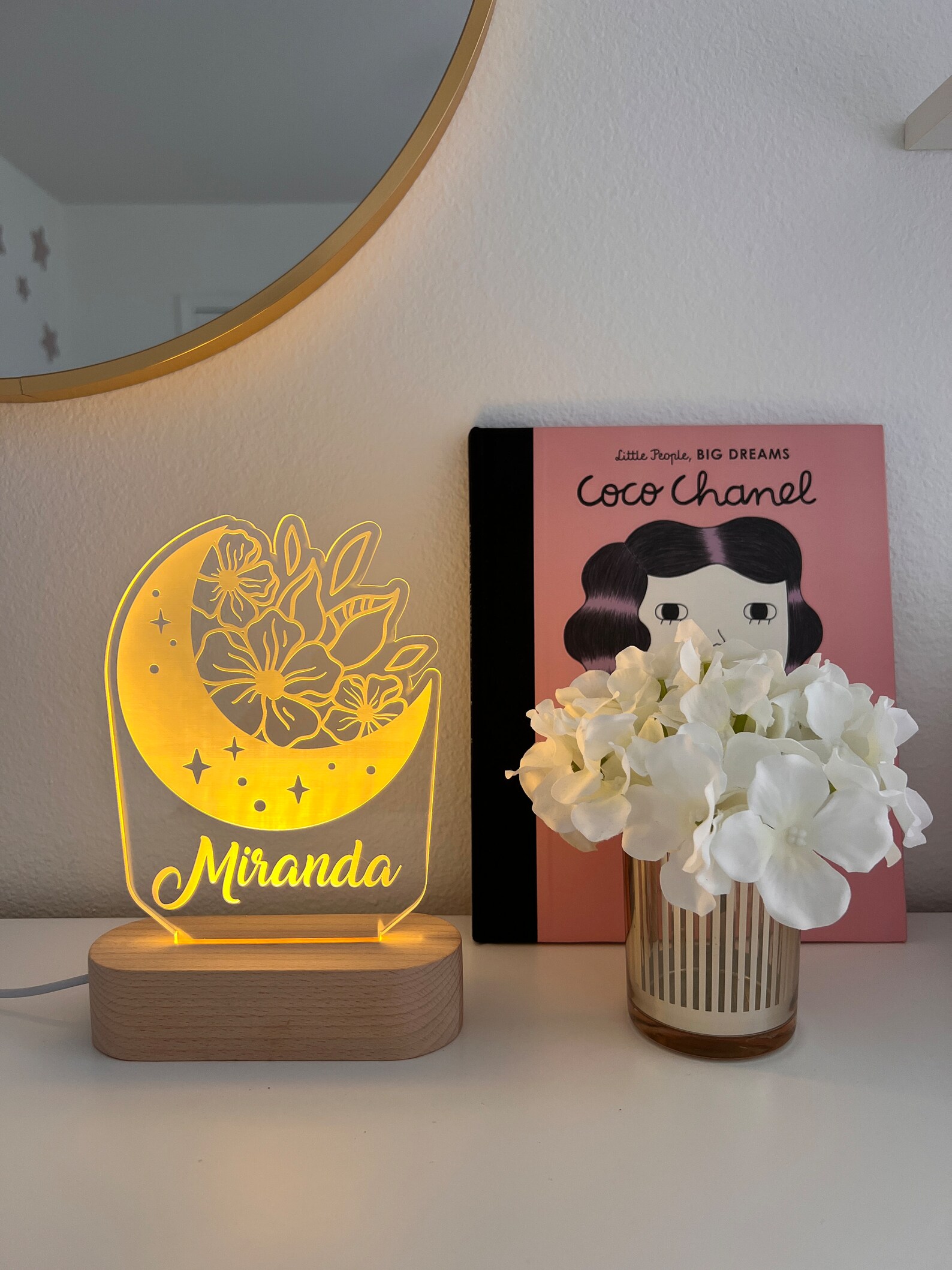 Moon and Flower Custom Name Light Personalized Bedroom LED - Etsy