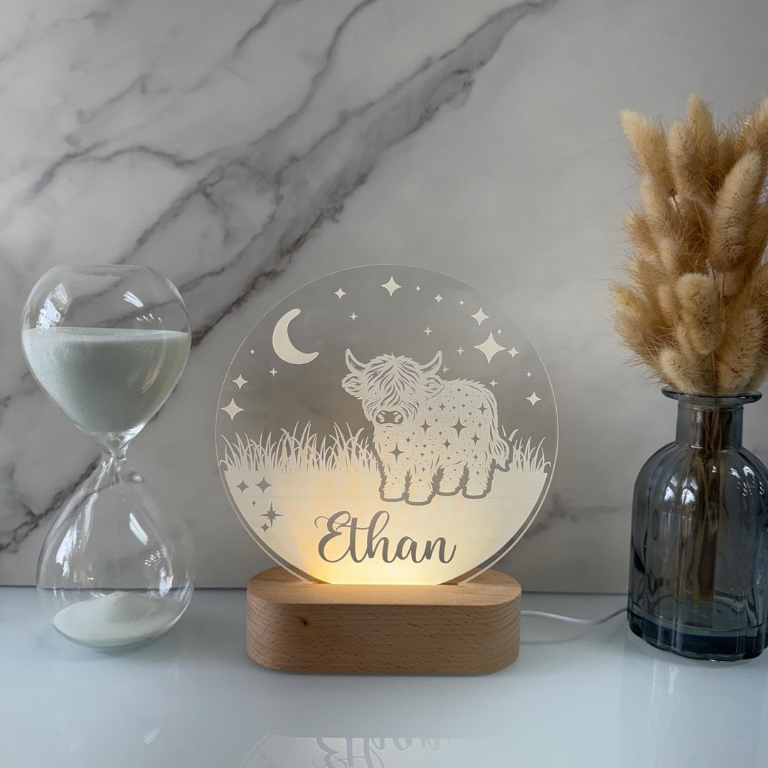 Custom Highland Cow Night Light Personalized LED Lamp Kids Room ...