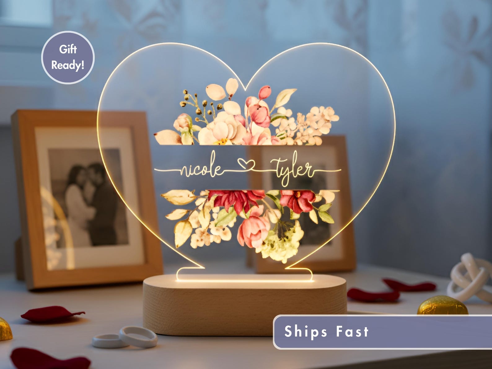 Personalized Flowers Night Light - Custom LED Lamp for Nature Lovers ...