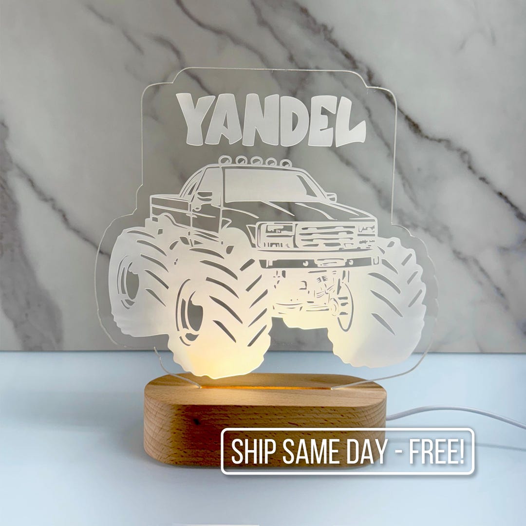 Personalized Monster Truck Night Light - Custom LED Lamp for Kids ...