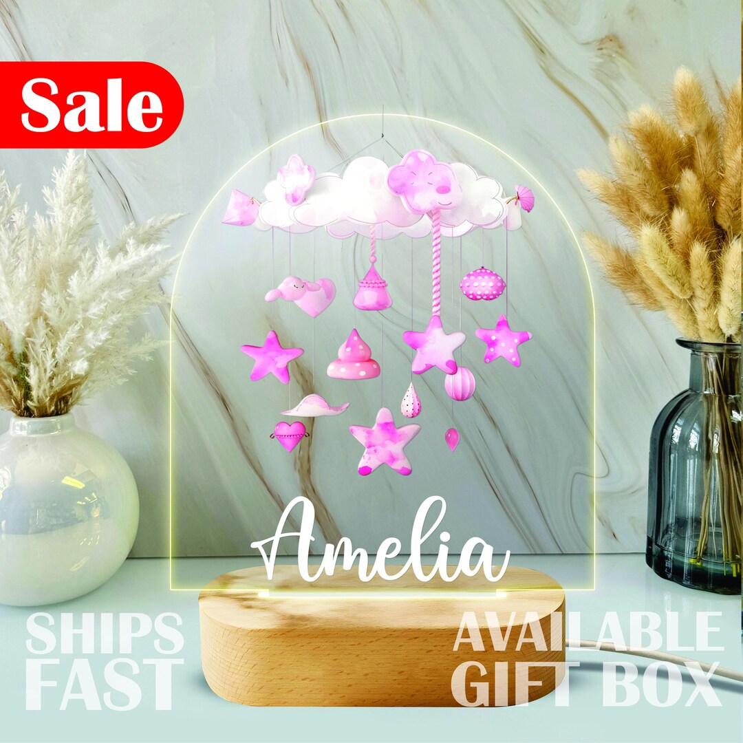Personalized Cloud and Star Mobile Night Light Custom LED Lamp for Kids ...