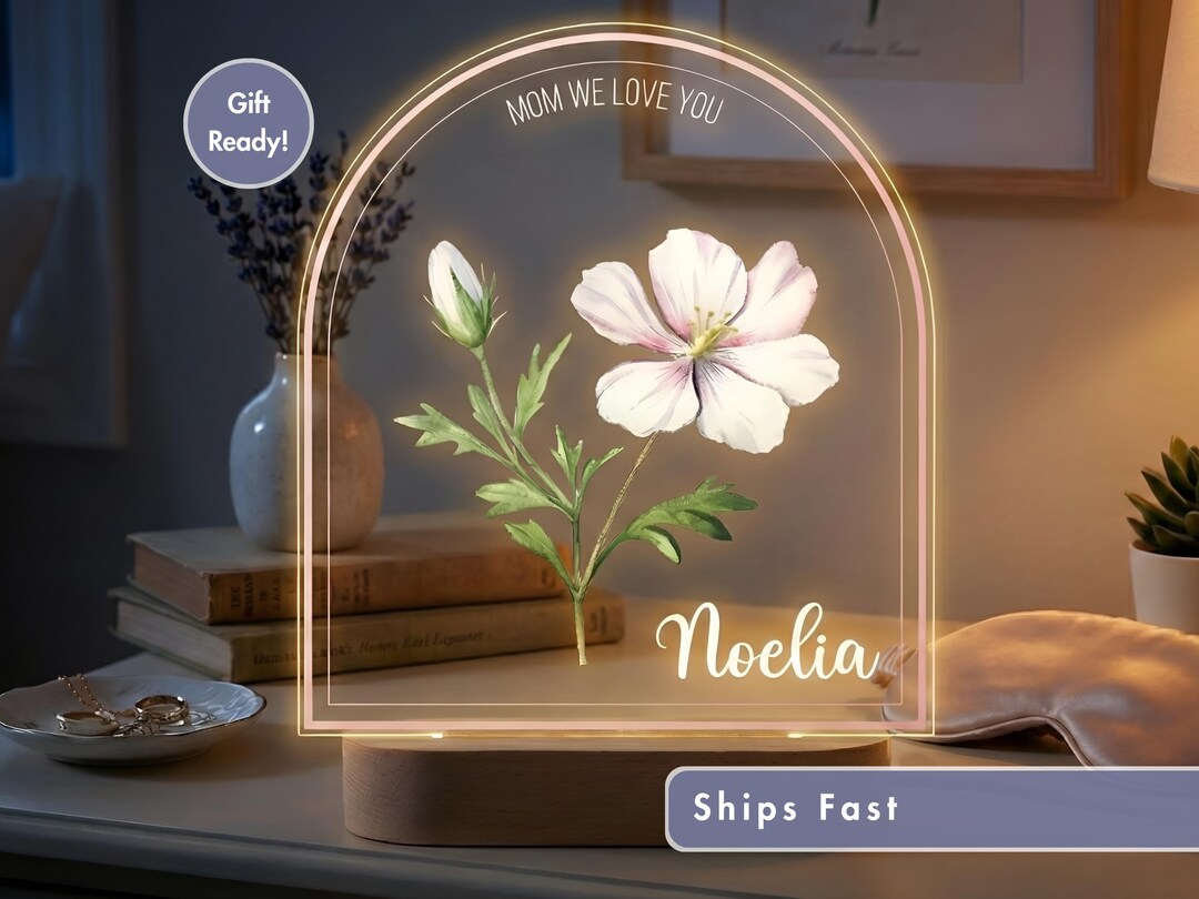 Personalized Flowers Night Light - Custom LED Lamp for Nature Lovers ...