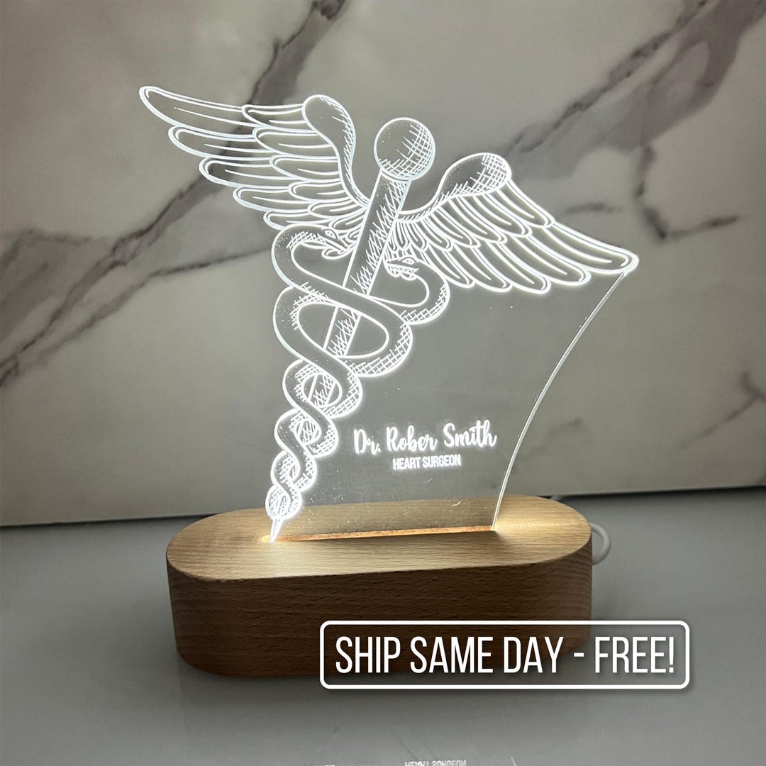 Nurse Personalized Night Light. Caduceus Doctor Gift. Custom Night ...