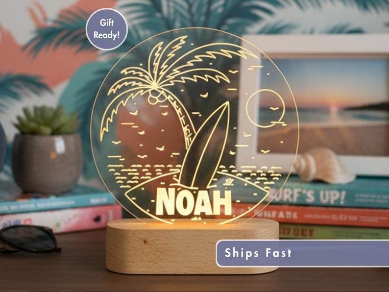 Personalized Surfing Night Light - Custom LED Lamp for Surf Lovers ...