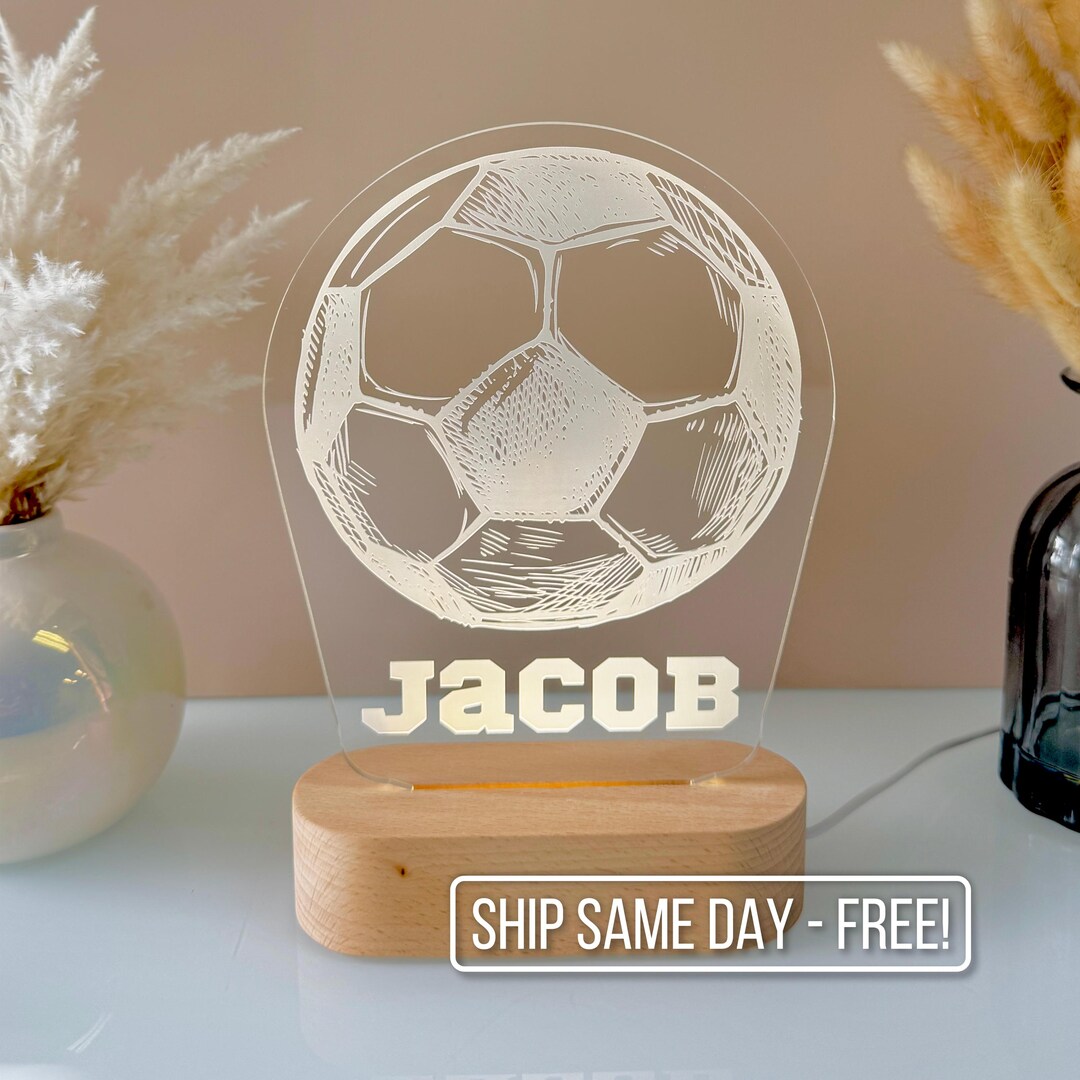 Personalized Soccer Night Light - Custom LED Lamp for Soccer Players ...