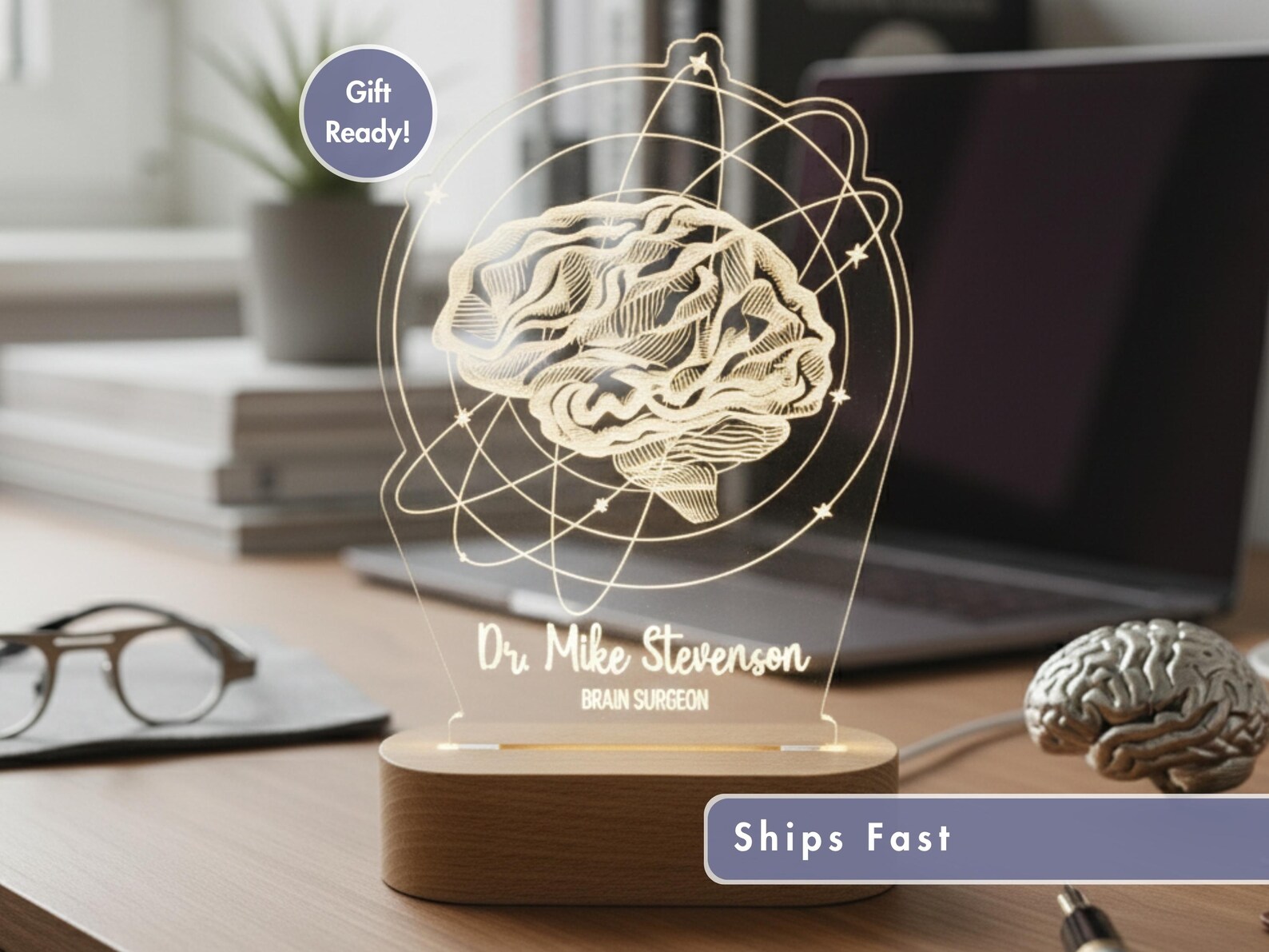 Brain LED Night Light Personalized for Neurologist Gifts, Psychology ...