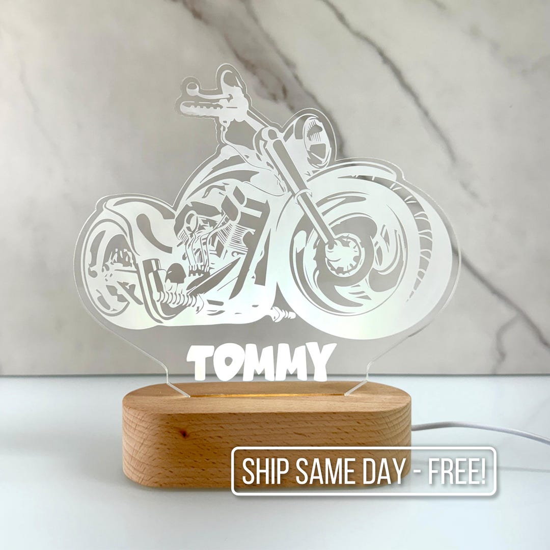 Personalized Motorcycle Night Light - Custom LED Biker Lamp for Kids ...