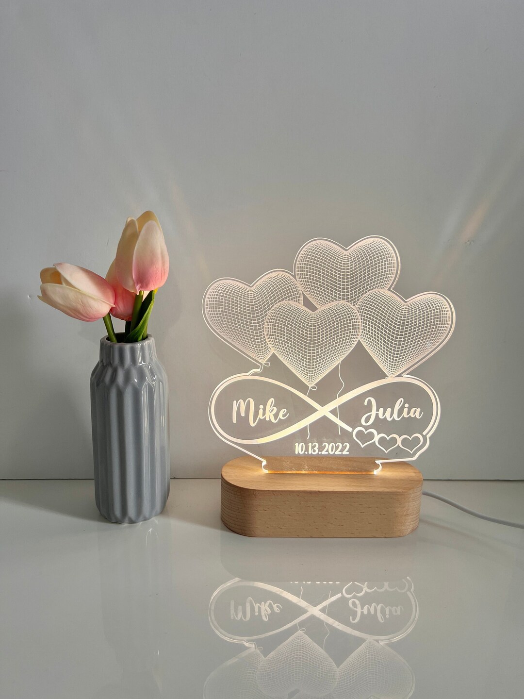 Personalized 3D Illusion LED Lamp Infinity Heart Valentines Gift Light ...
