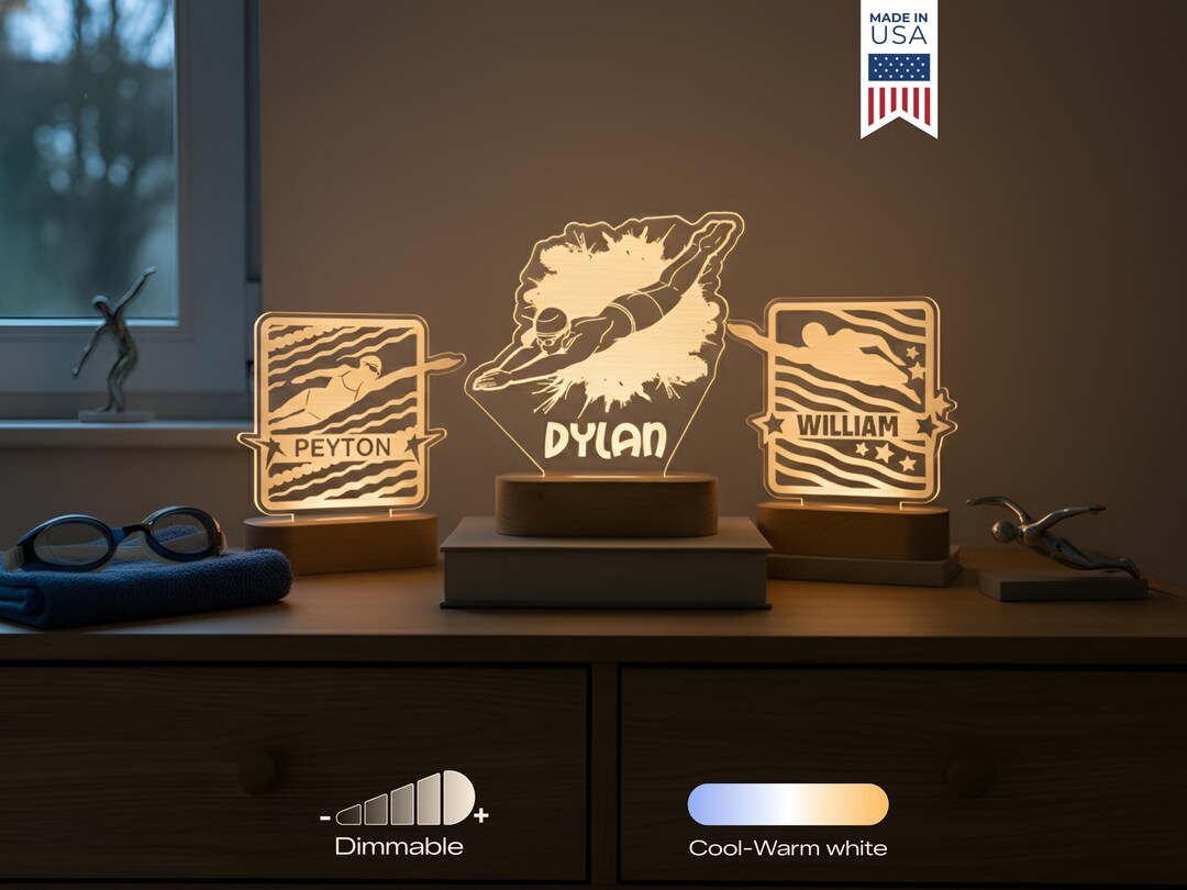 Personalized Swimmer Night Light - Custom LED Lamp for Swimming ...