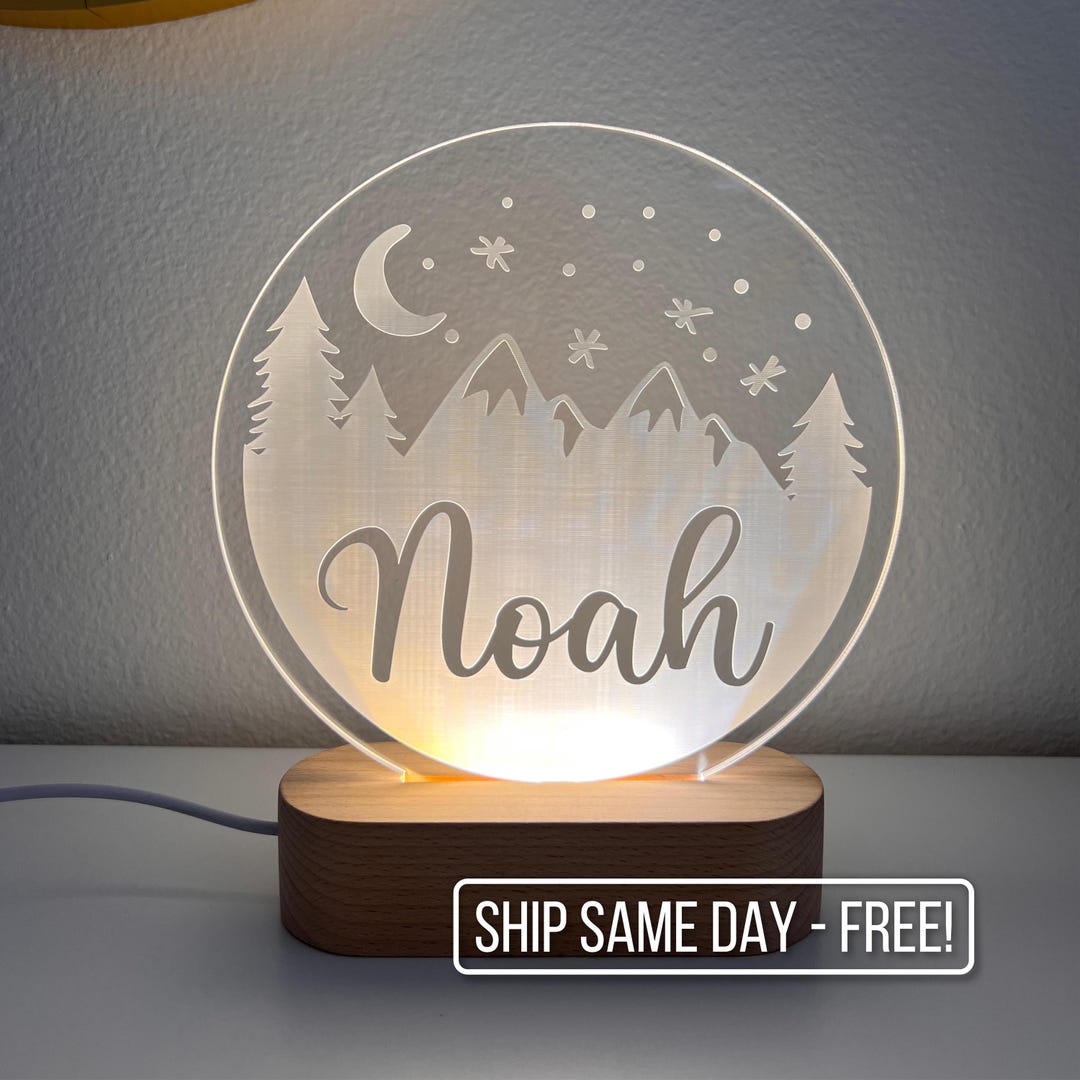 Mountains Custom Name Light | Personalized Bedroom LED Cloud Decor Sign ...