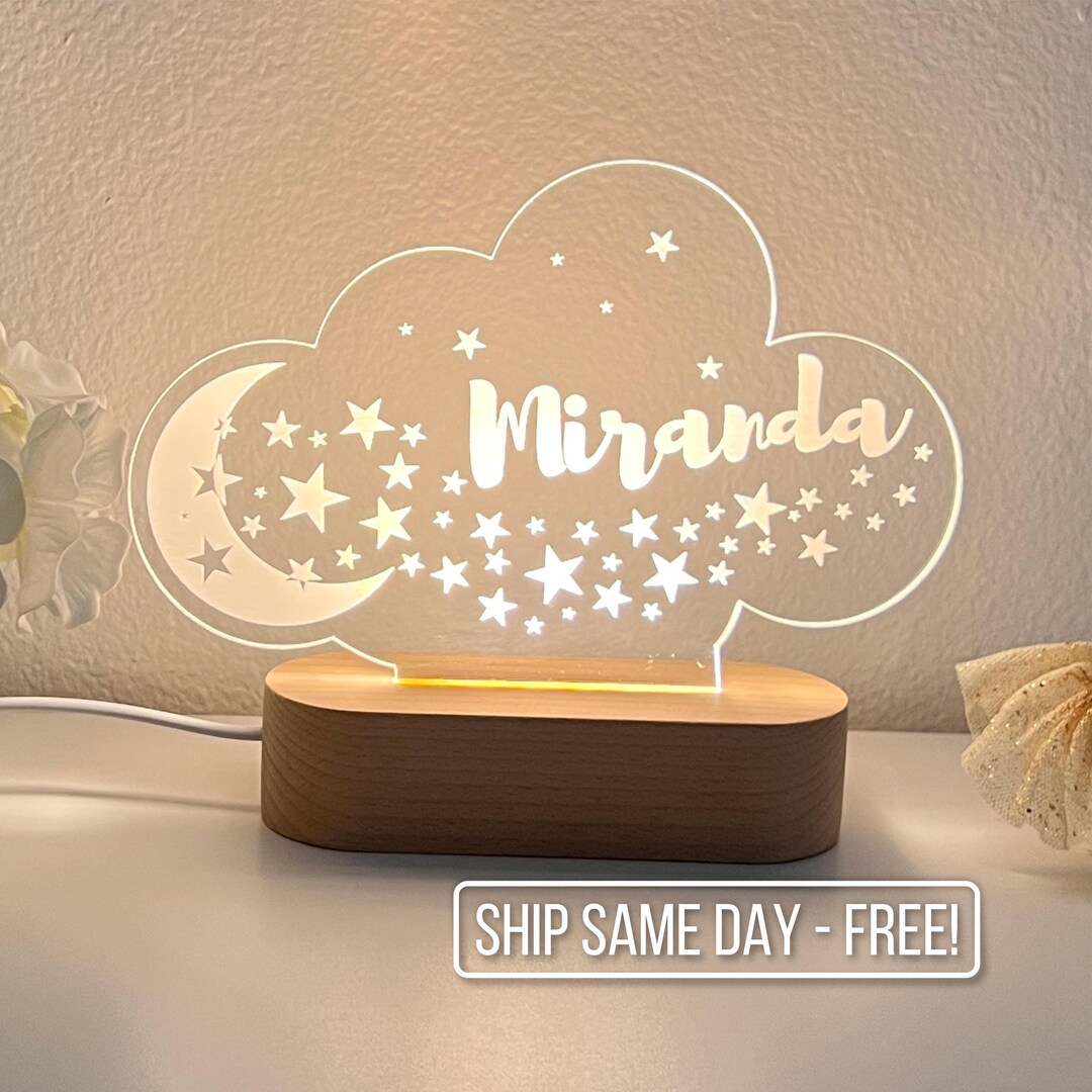 Personalized Moon and Stars Name Light | Custom Bedroom LED Cloud Decor ...