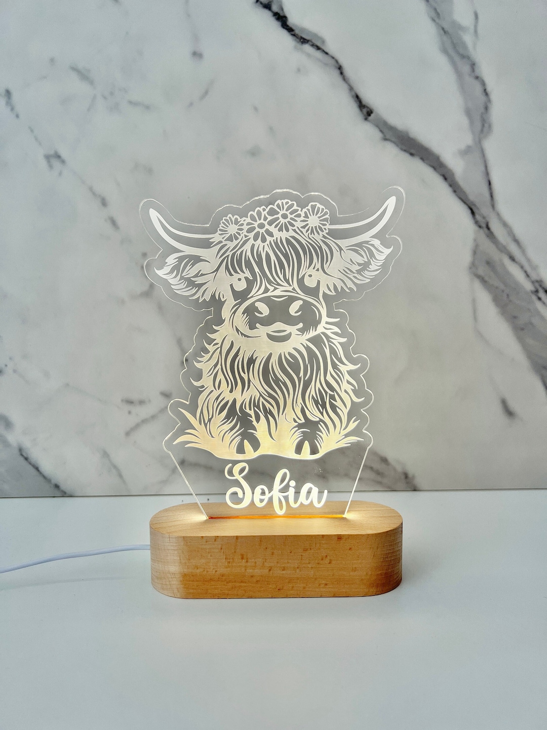 Highland Cow Custom Name Light Personalized Bedroom LED Cloud Decor ...