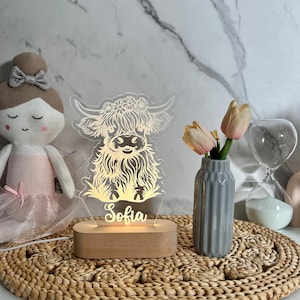 Highland Cow Custom Name Light Personalized Bedroom LED Cloud Decor ...