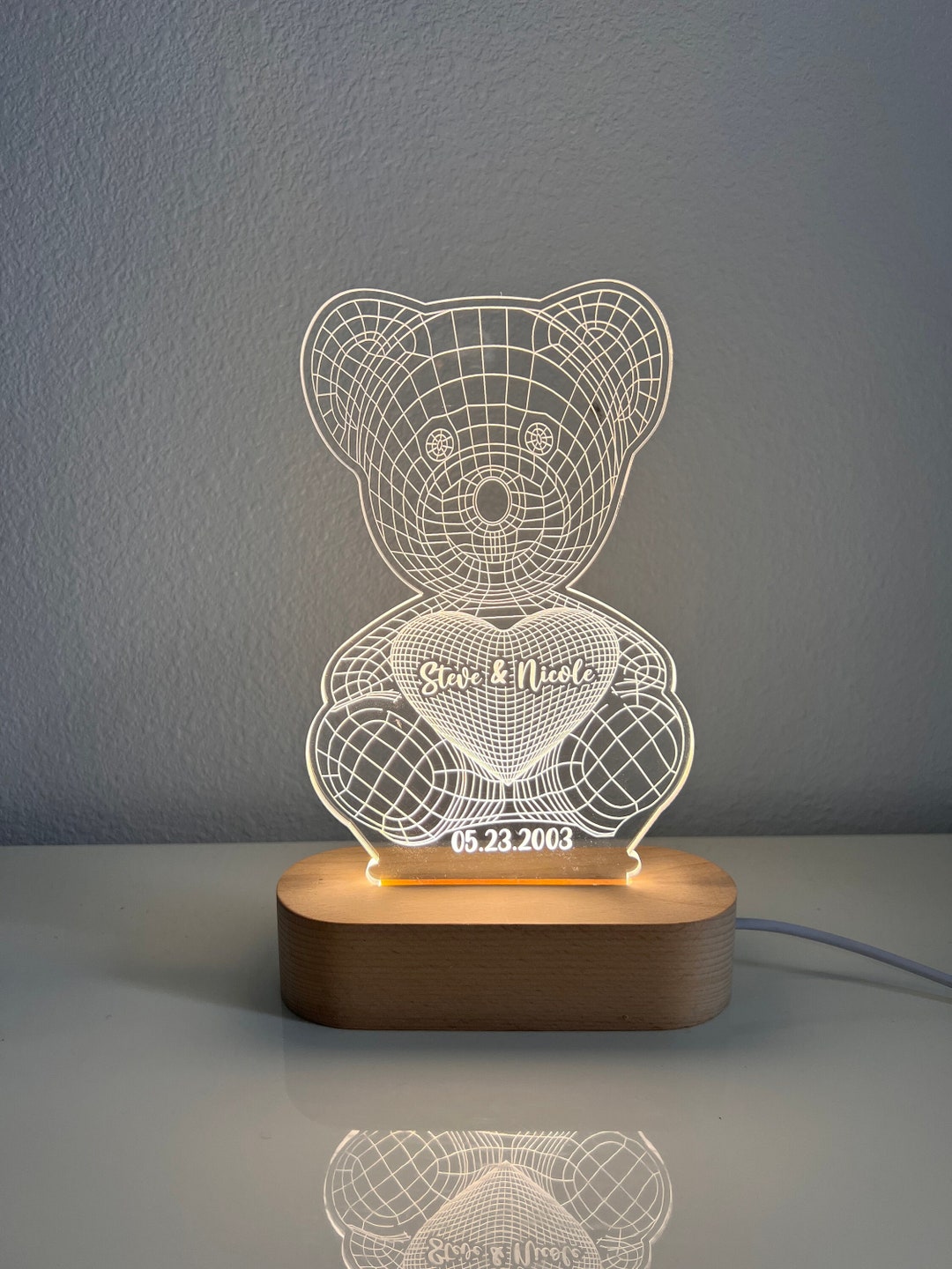 Custom 3D LED Name Light Personalized Bear Valentines Gift Light up ...