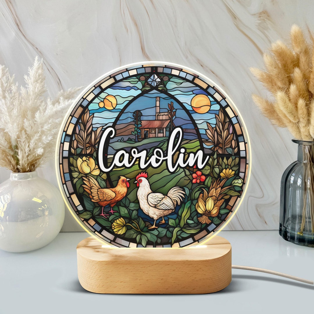 Personalized Chicken Coop Stained Glass Night Light - Custom LED Lamp ...
