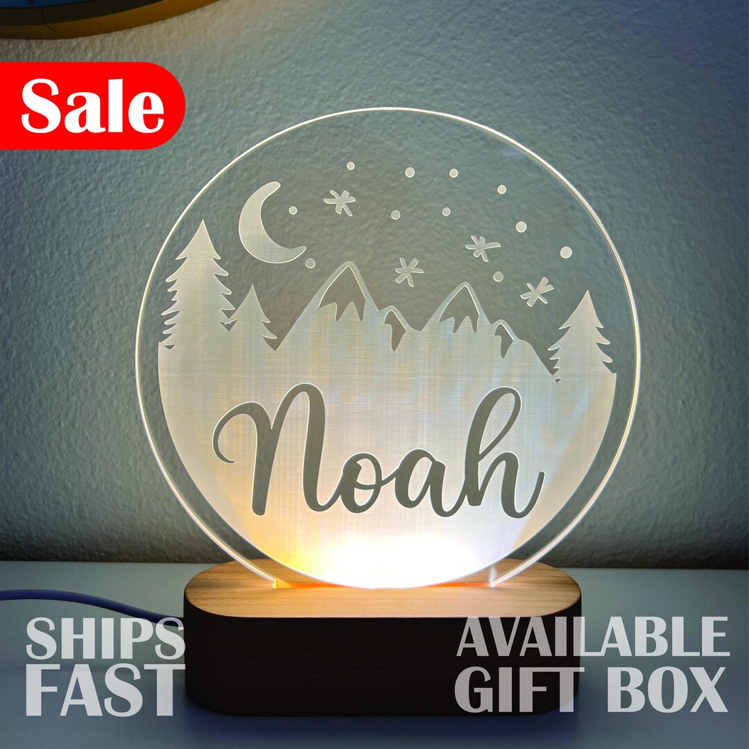 Mountains Custom Name Light | Personalized Bedroom LED Cloud Decor Sign ...