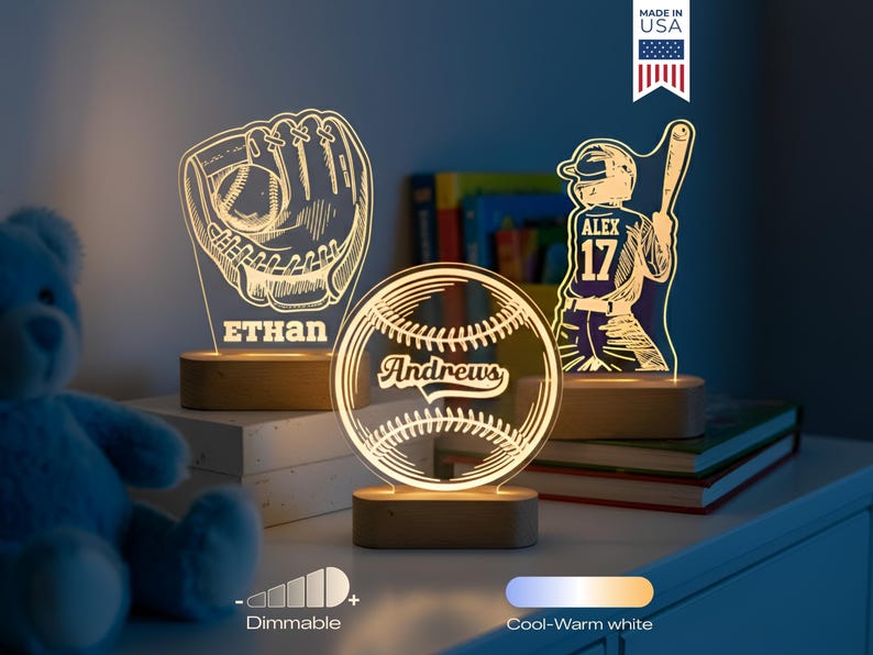 Personalized Baseball Player Night Light - Custom LED Lamp for Baseball ...