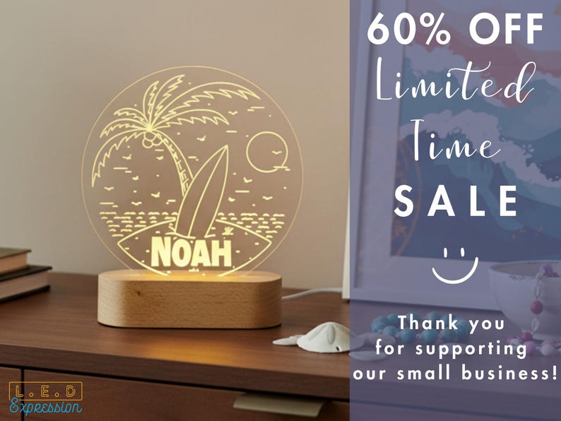 Personalized Surfing Night Light - Custom LED Lamp for Surf Lovers ...