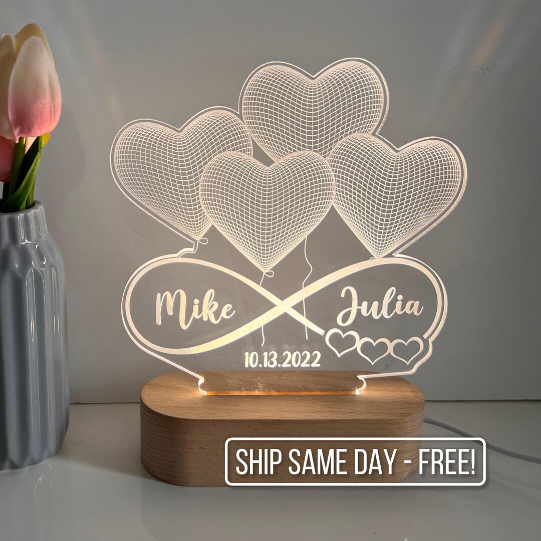 Personalized 3D Illusion LED Lamp | Infinity Heart Valentines Gift ...