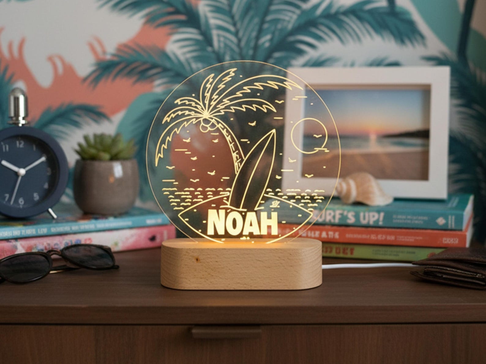 Personalized Surfing Night Light - Custom LED Lamp for Surf Lovers ...
