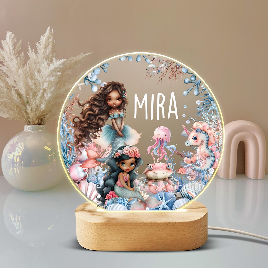Personalized Mermaid Night Light - Custom LED Lamp for Kids, Perfect ...