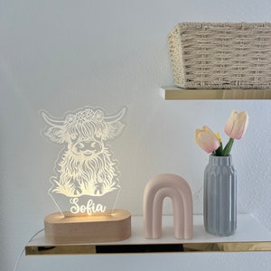Highland Cow Custom Name Light Personalized Bedroom LED Cloud Decor ...