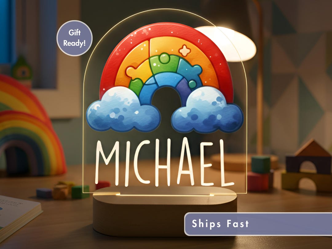 Personalized Autism Rainbow Night Light - Custom LED Lamp, Perfect Gift ...