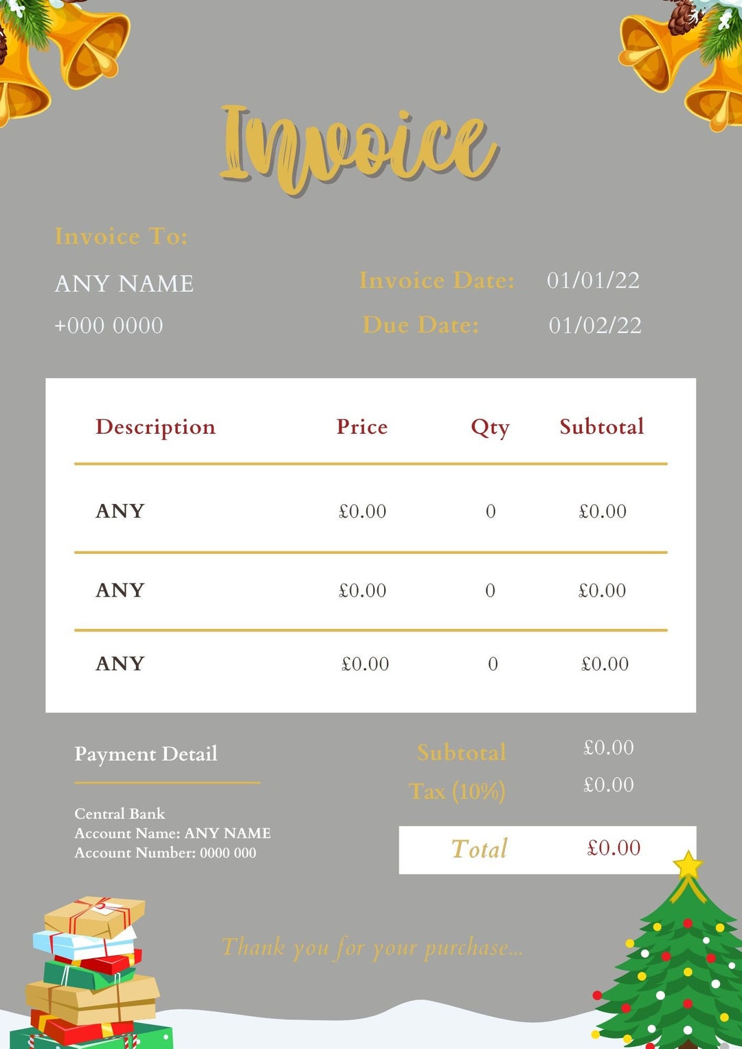 Digital Template Invoice Christmas Editable - Etsy