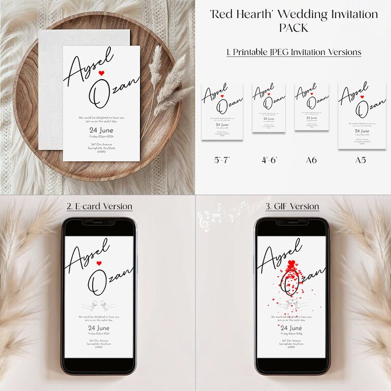 Custom Wedding Invitation Pack With Minimal Style Featuring 'red Heart ...