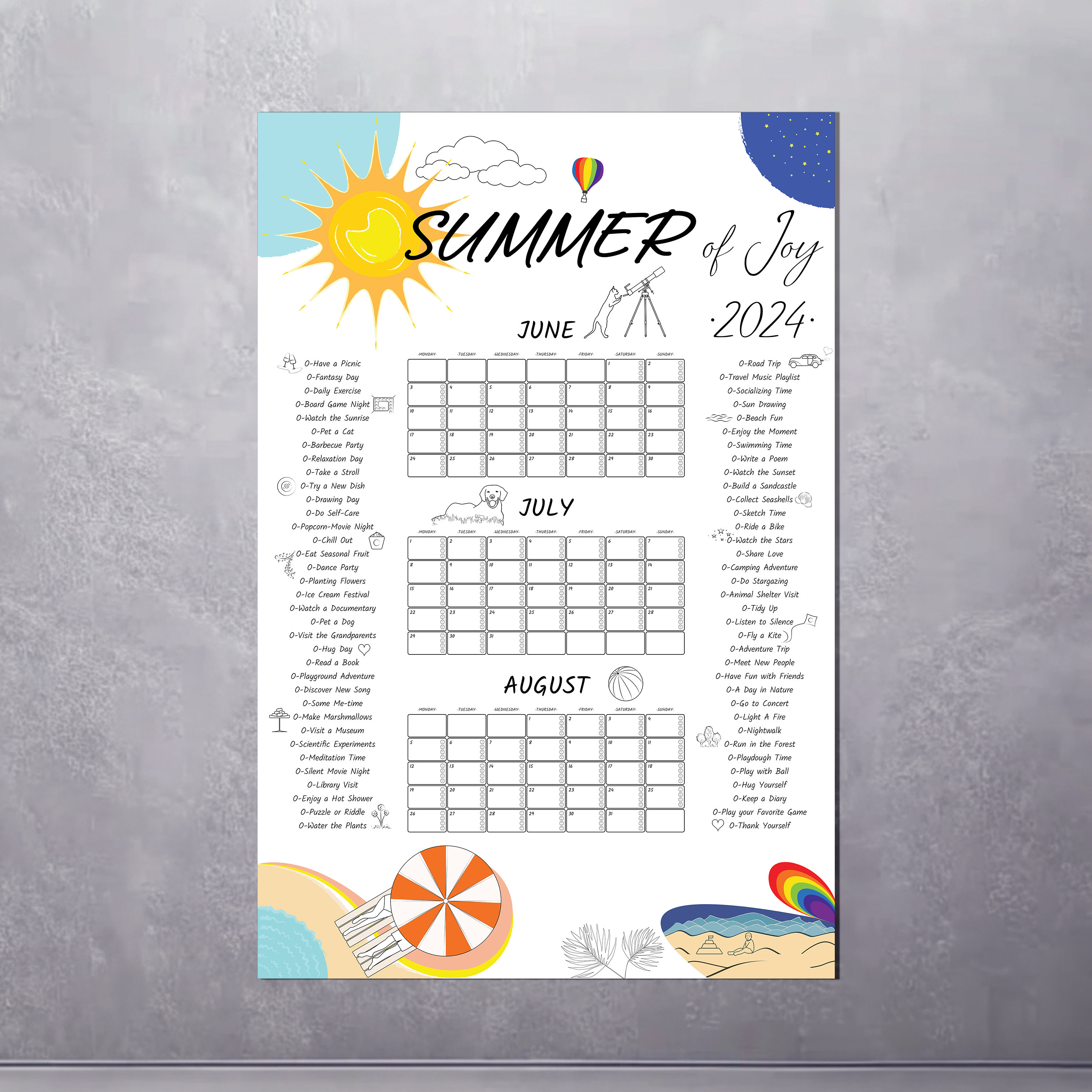 Summer of Joy Illustrated Poster, Creative Summer Bucket List ...