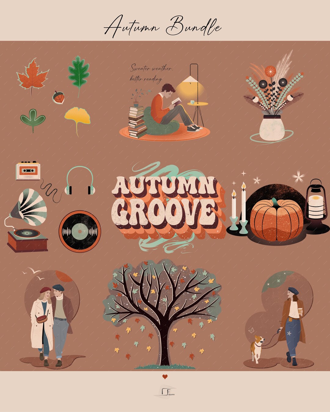Retro Autumn Bundle | Fall PNG Pack | Seasonal Illustrations (digital ...