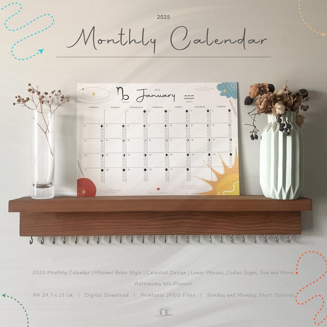 2025 Monthly Calendar | Boho Style Planner | Celestial Design | Lunar ...