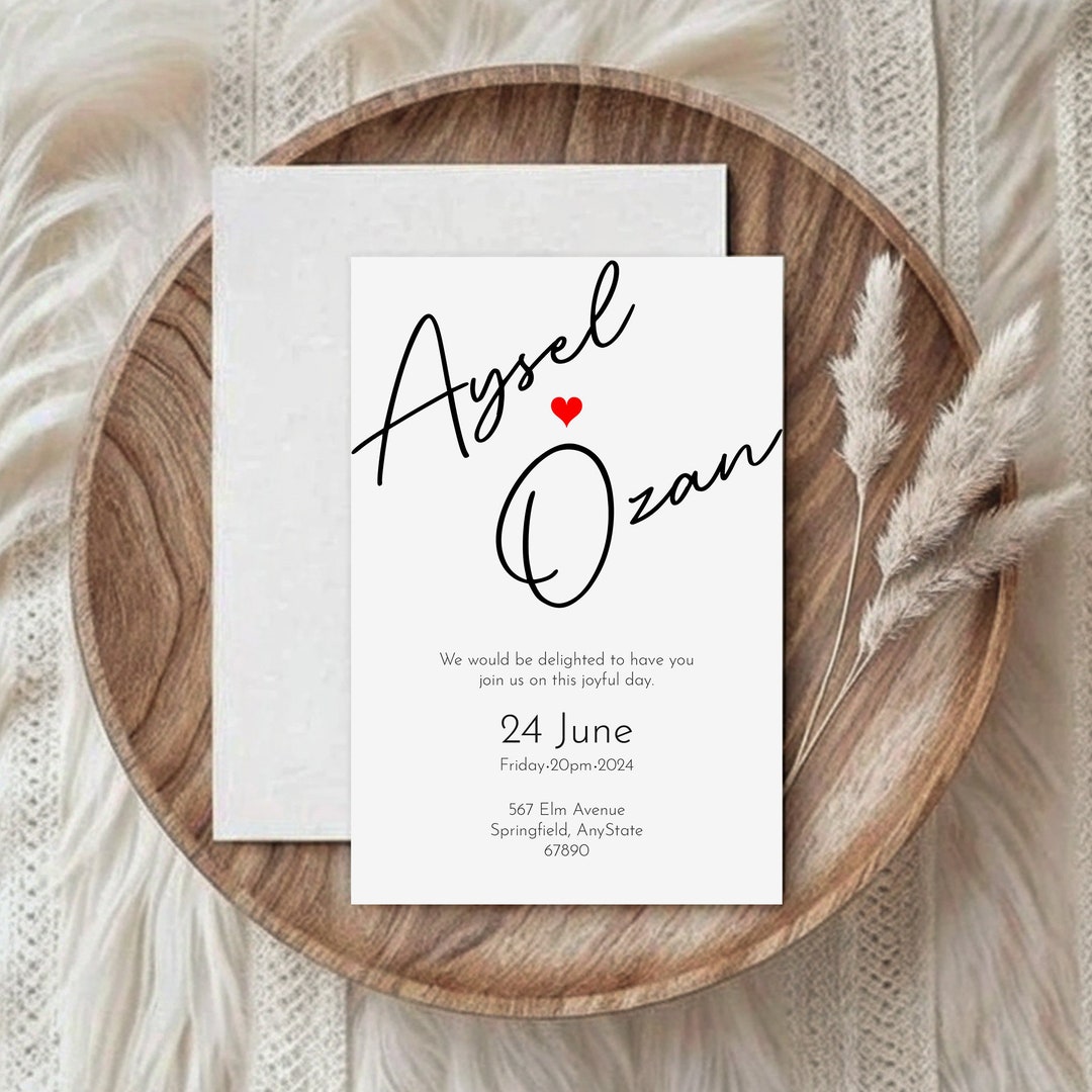 Custom Wedding Invitation Pack With Minimal Style Featuring 'red Heart ...