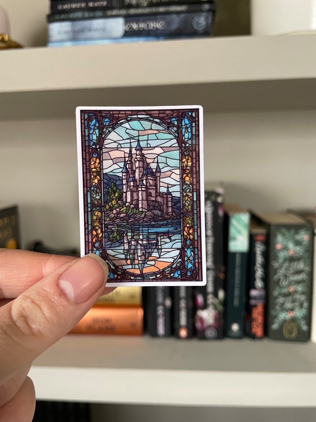 Stained Glass Blue Lake Fantasy Castle Sticker Booklover Bookish ...