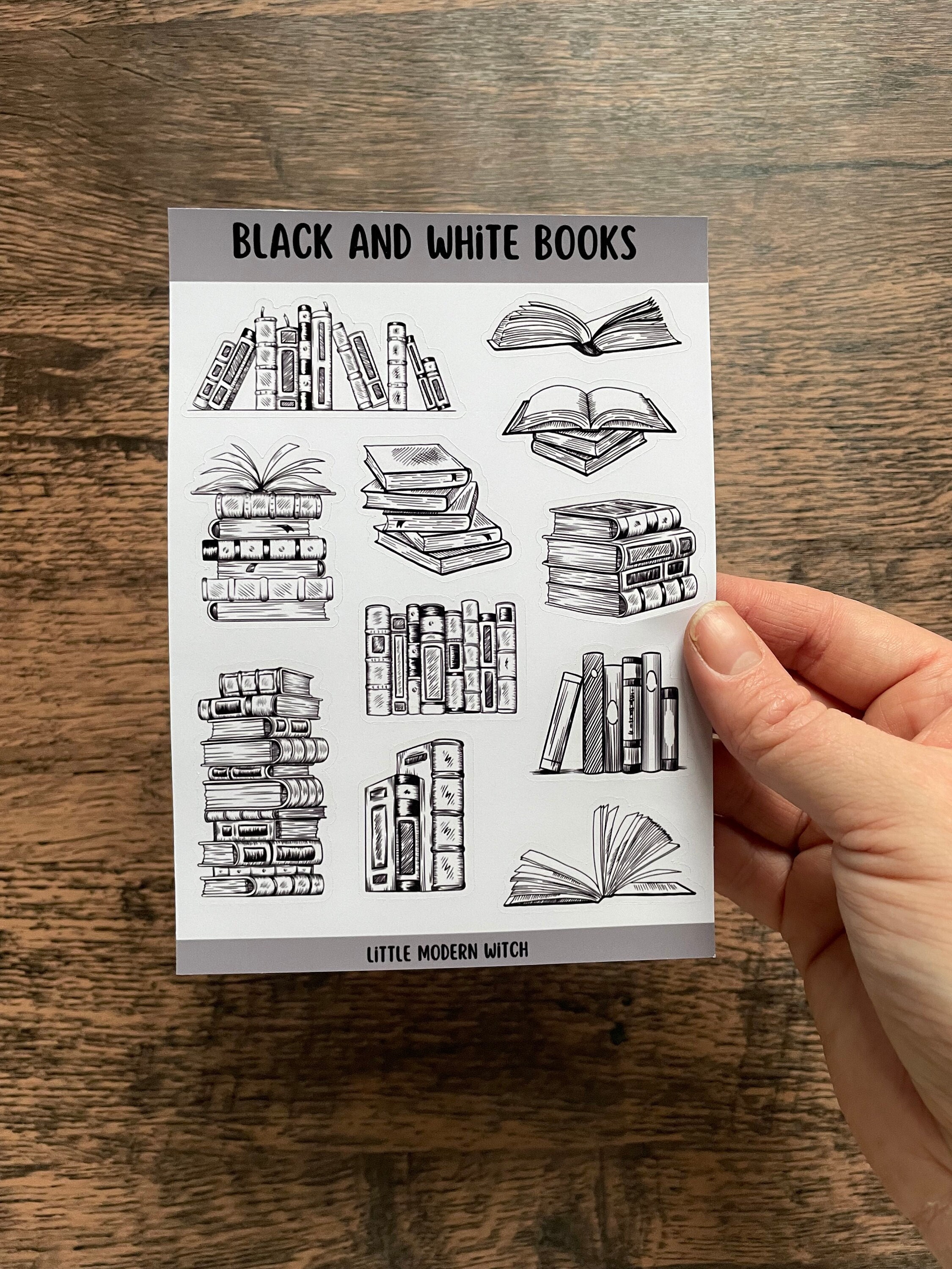 Black and White Books Sticker Sheet Book Sticker Booklover - Etsy