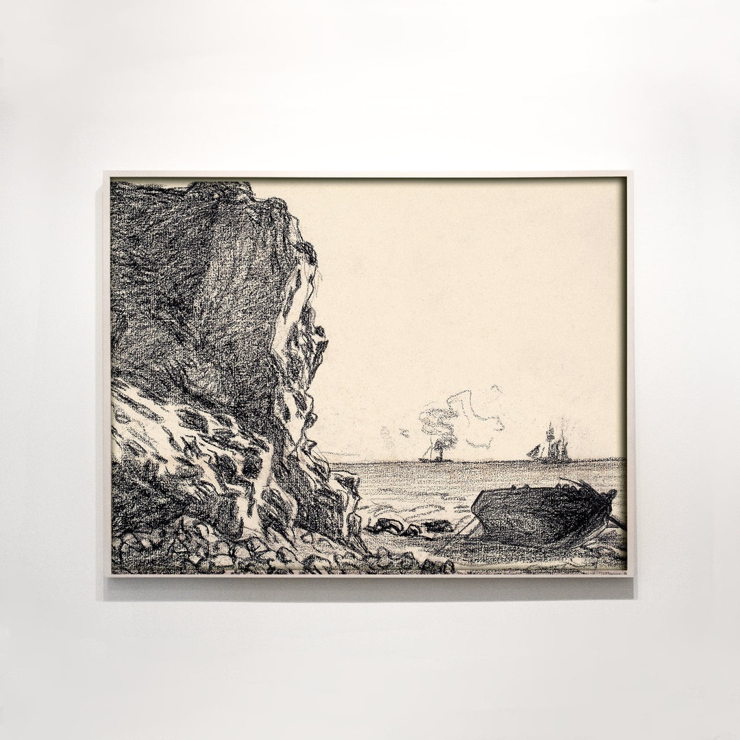 Charcoal Drawing Printable - Ocean Landscape Monet Sketch Art Print ...