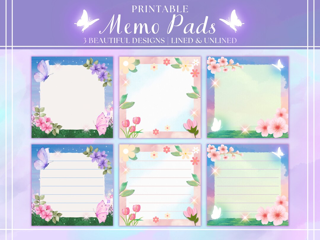 Floral Printable Notepad, Floral Memo Pad, Pastel Memo Pad, Digital ...
