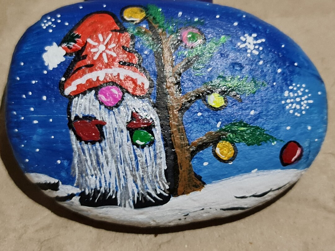 Santa in Snow on Pebble - Etsy