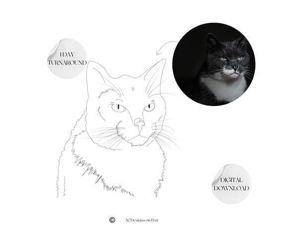One Line Art Cats Custom Line Drawing From Photo Custom Pet - Etsy